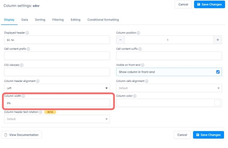 Setting column width in wpDataTables tables - markoze arts and web design Setting column width in wpDataTables tables - markoze arts and web design